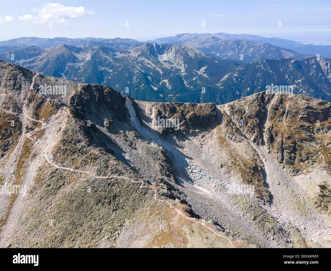 Amazing Aerial view of Rila mountain near Musala peak, Bulgaria Stock ...