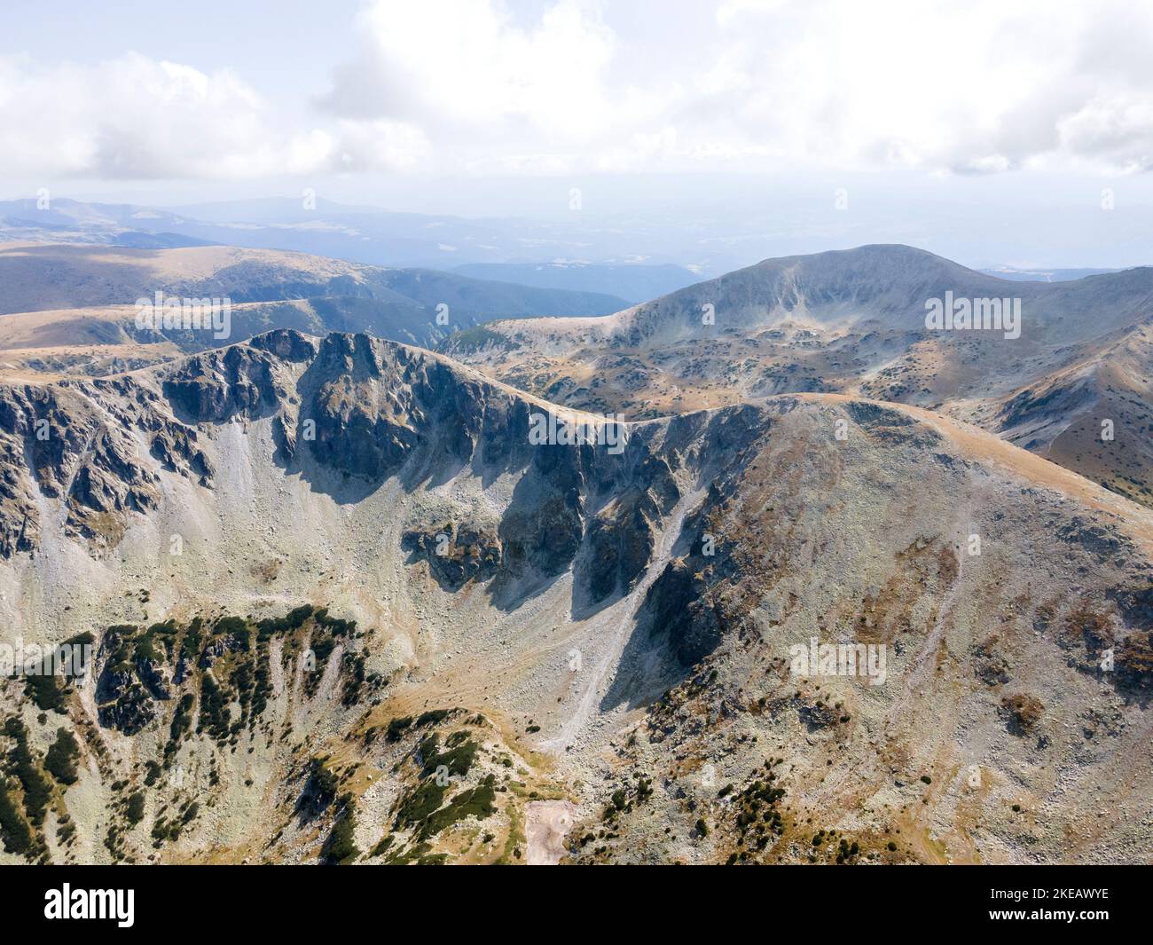 Amazing Aerial view of Rila mountain near Musala peak, Bulgaria Stock ...