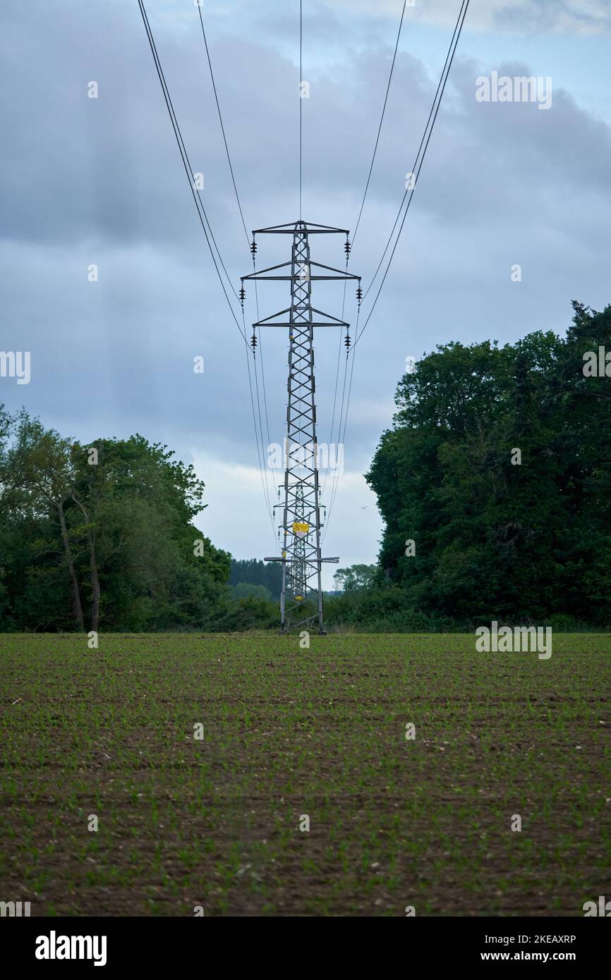 A vertical shot of a transmission tower (electricity pylon) in the ...