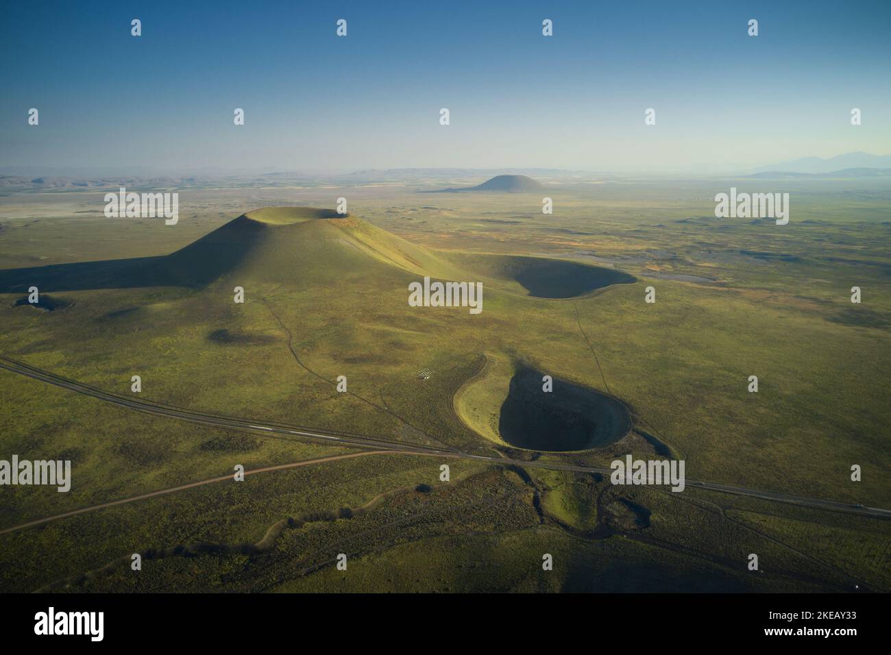 Aerial landscape of volcanic crater in Turkey. Stunned view of green ...