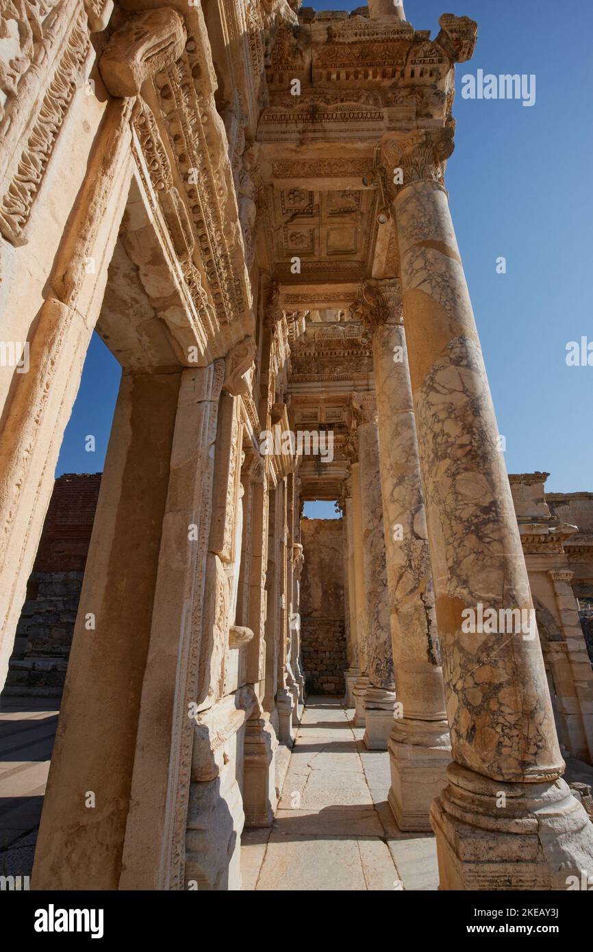 Celsus library in ancient city of Ephesus or Efes in Turkey. Antique ...