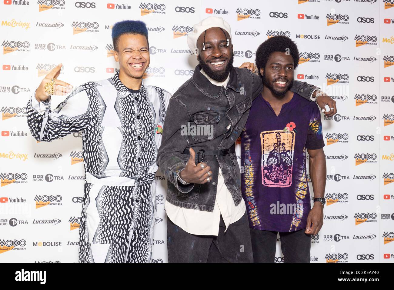 British hip-hop, progressive rap artist Kojey Radical (centre) with ...