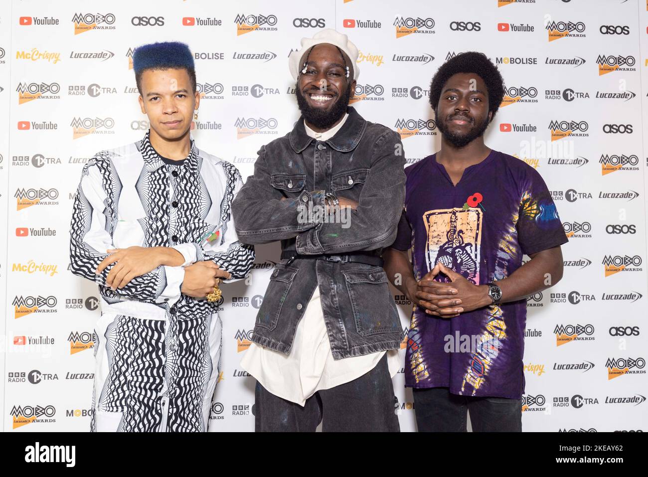 British hip-hop, progressive rap artist Kojey Radical (centre) with ...