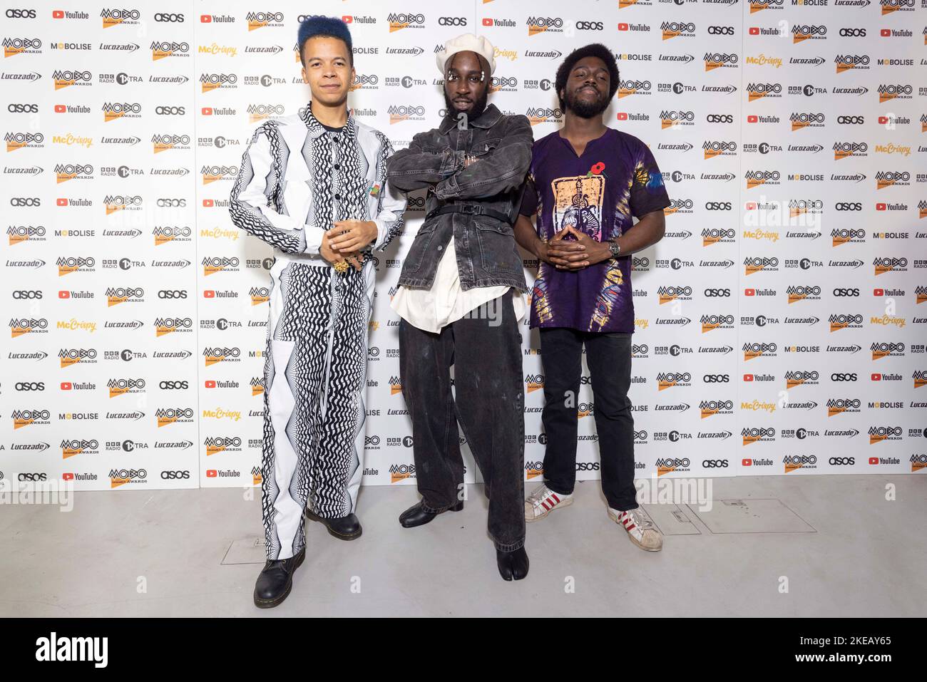 British hip-hop, progressive rap artist Kojey Radical (centre) with ...