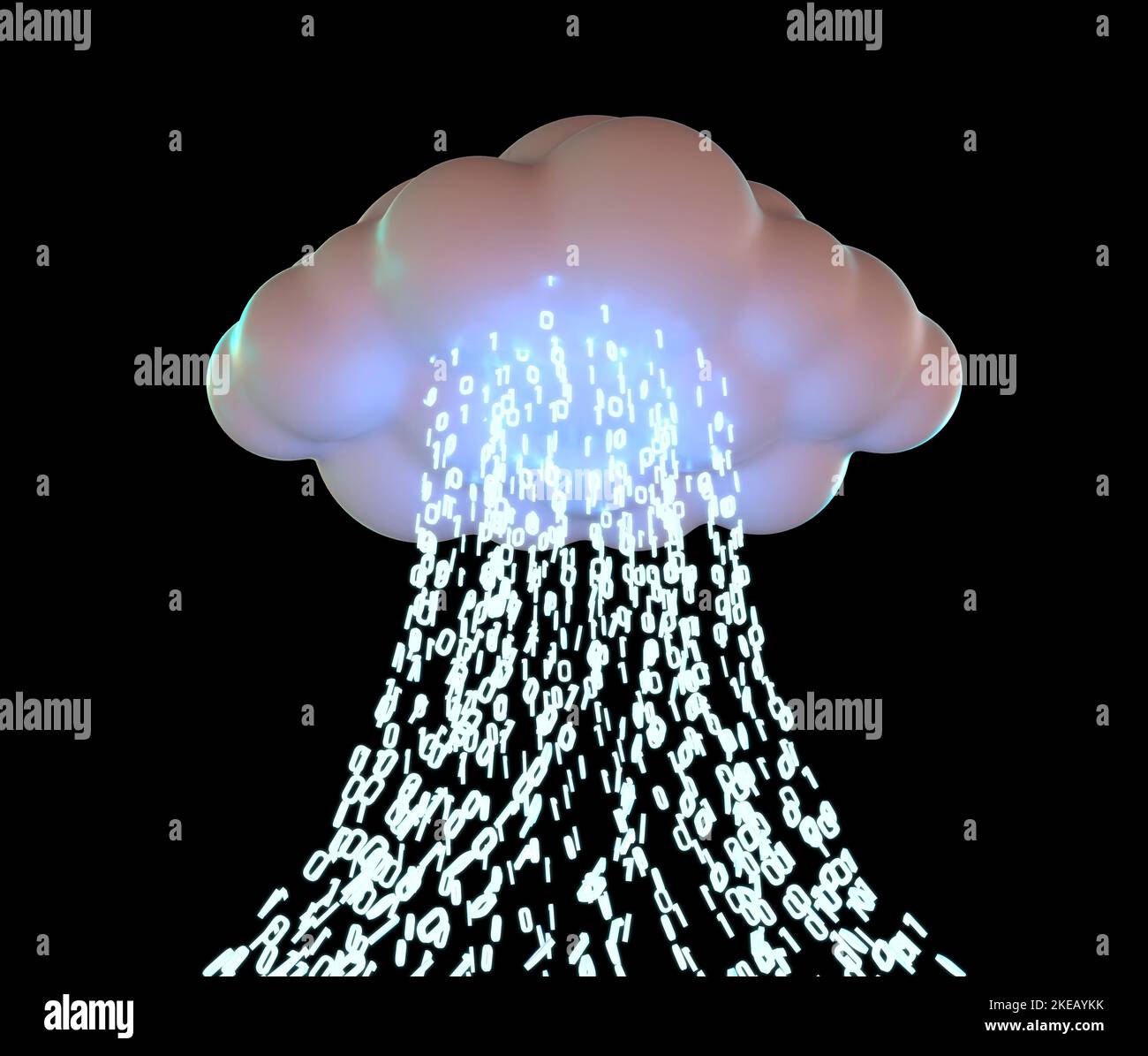 A concept depiction a stylized cloud with blue neon binary data ...