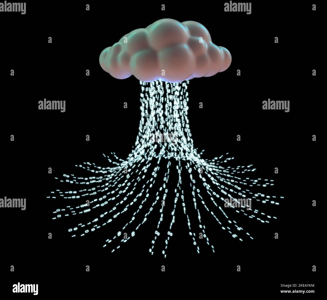 A concept depiction a stylized cloud with blue neon binary data ...
