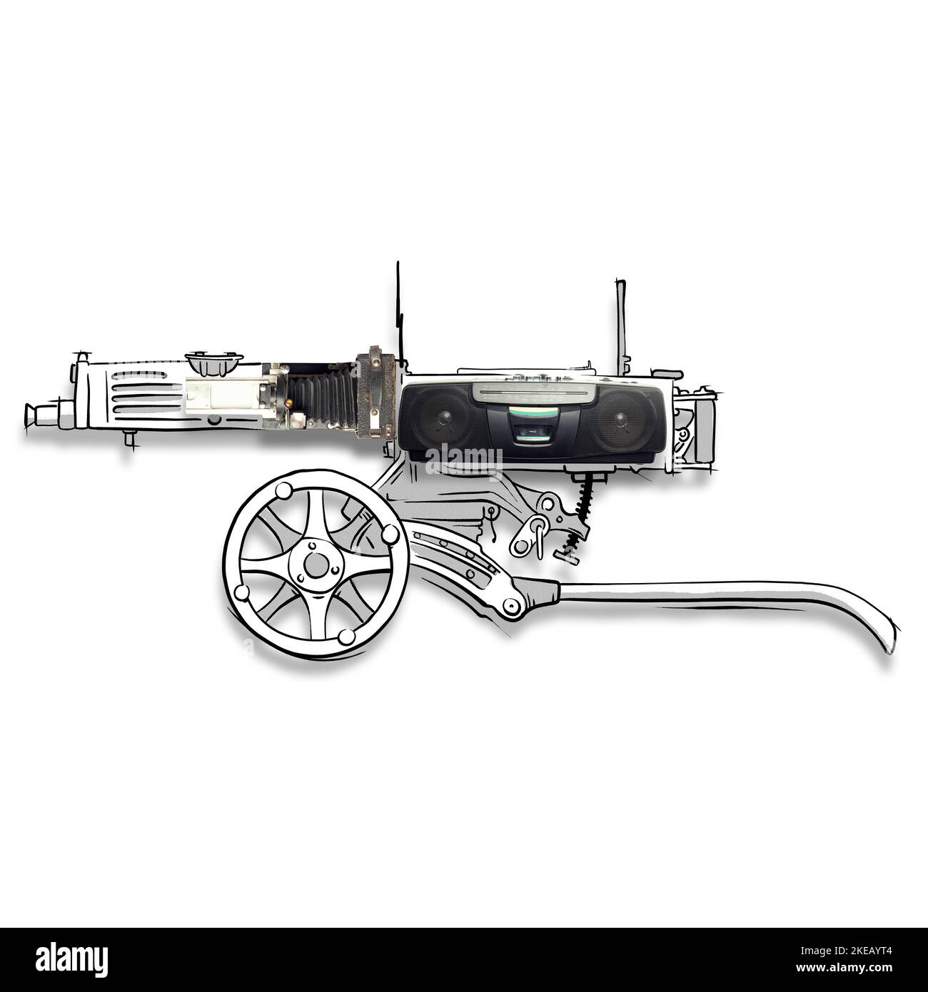 Contemporary art collage. Creative minimal design. Radio set hidden ...