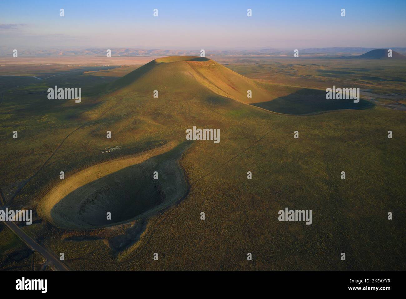 Aerial landscape of volcanic crater in Turkey. Stunned view of green ...