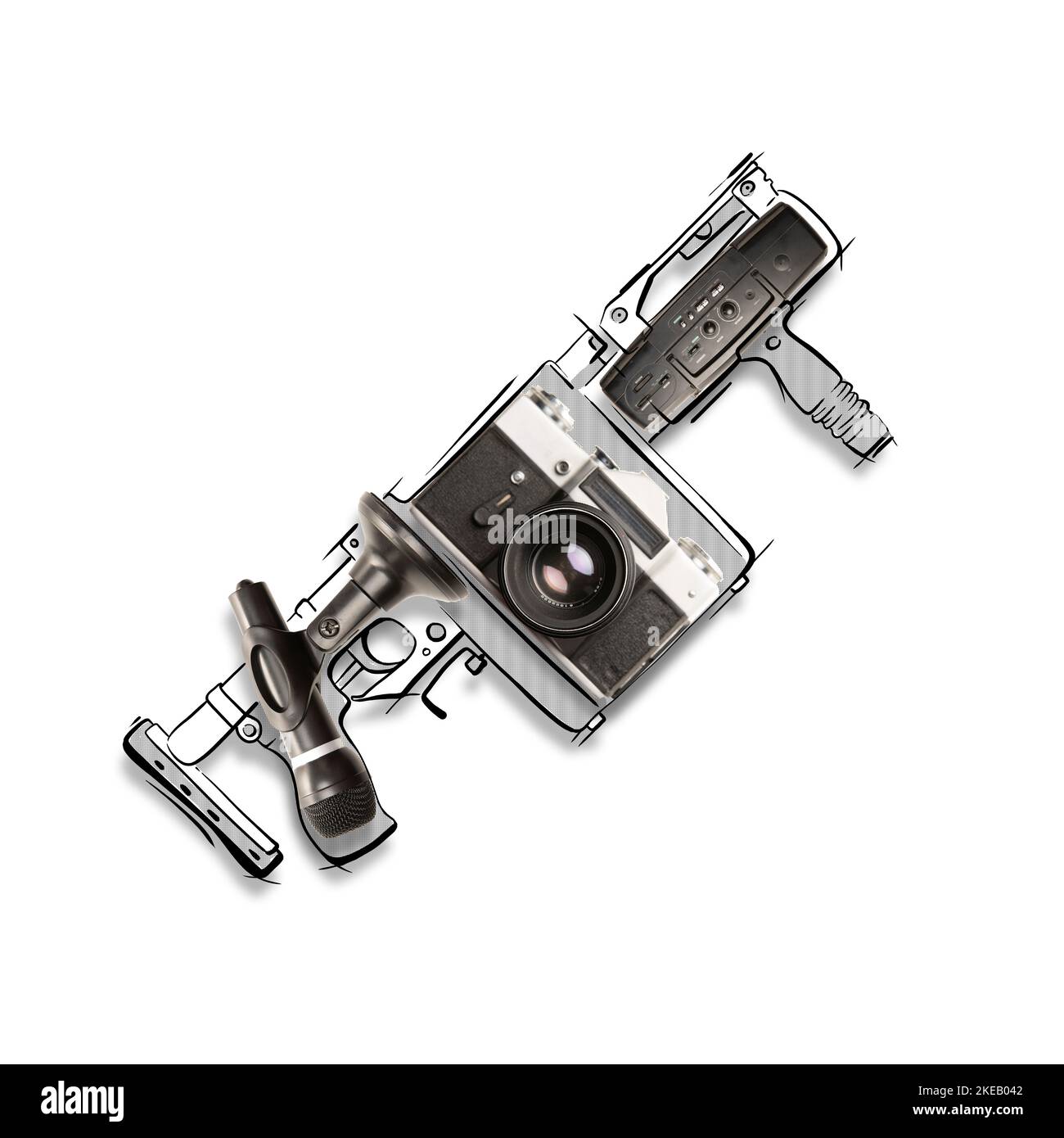 Contemporary art collage. Creative minimal design. Camera and voice ...
