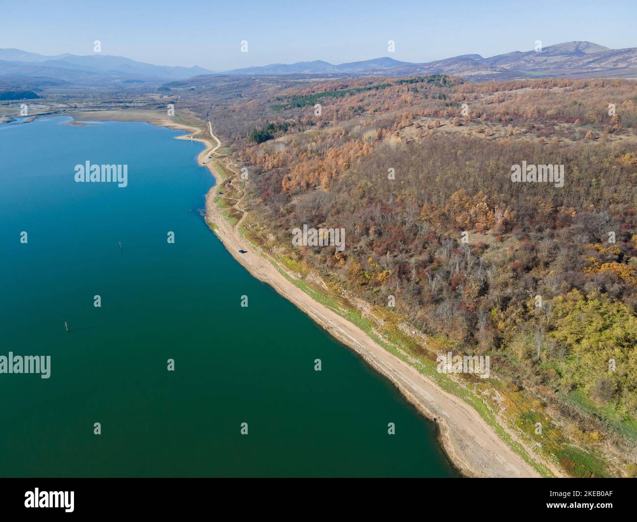 Aerial view of Ogosta Reservoir, Montana Region, Bulgaria Stock Photo ...
