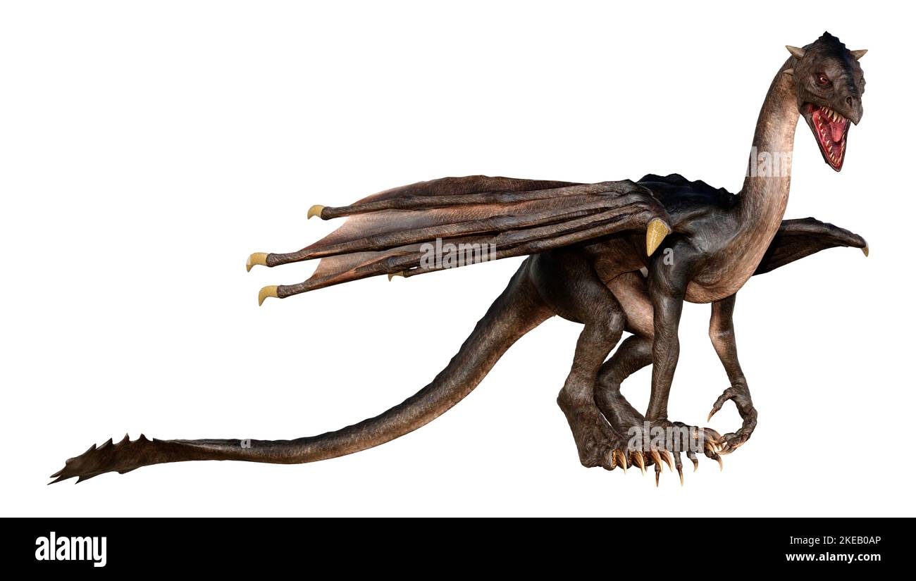 3D rendering of a fantasy dragon isolated on white background Stock ...