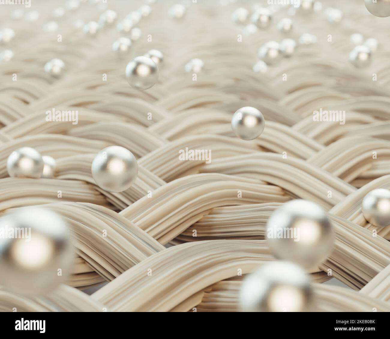 An extreme magnification of a weave of cream individual fabric threads ...