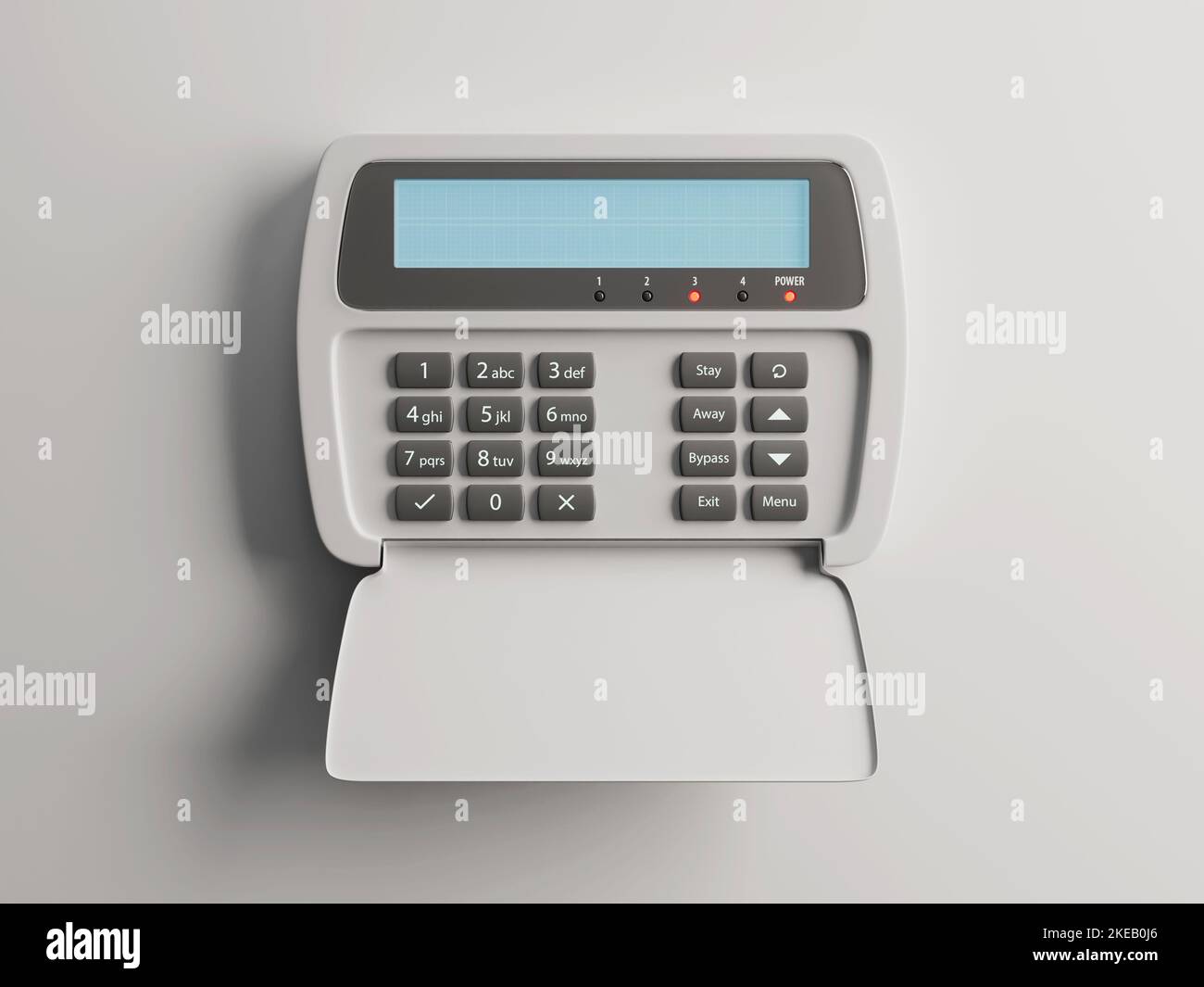 A home security keypad access panel with buttons and a blank ...