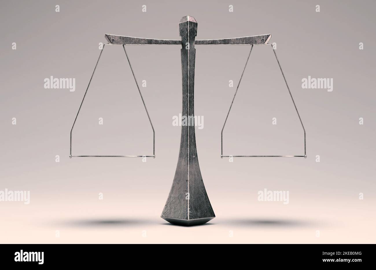 A modern geometric justice scale made of metal backlit on an isolated ...
