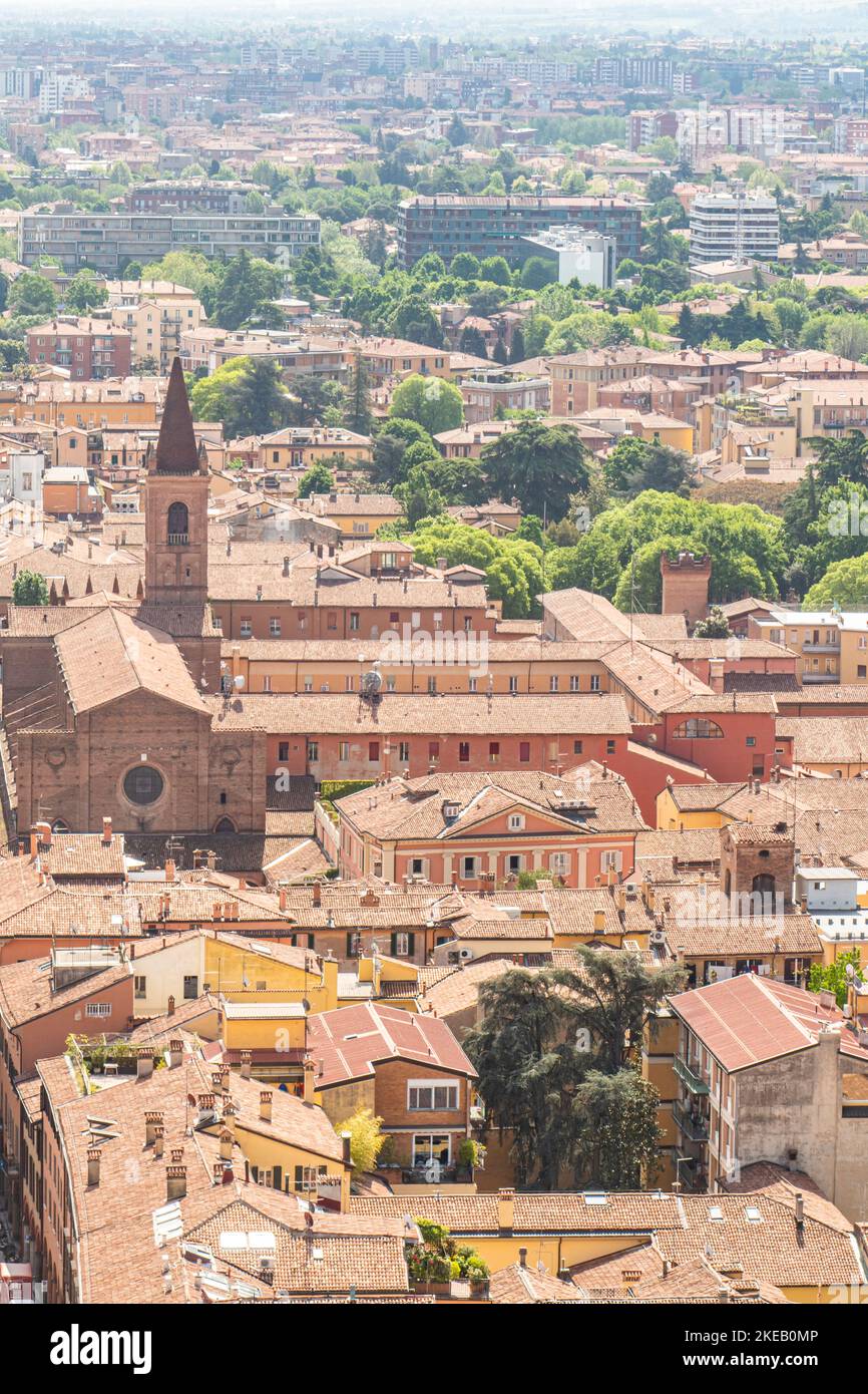 Aerial view of Bologna with beautiful church and historical buildings ...