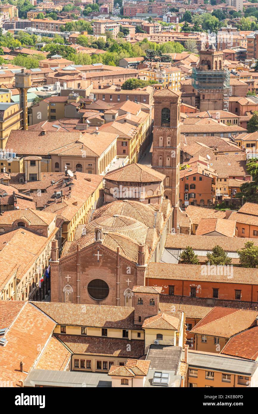 Aerial view of Bologna with beautiful church and historical buildings ...