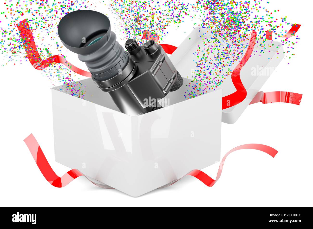 Night vision monocular inside gift box, present concept. 3D rendering ...