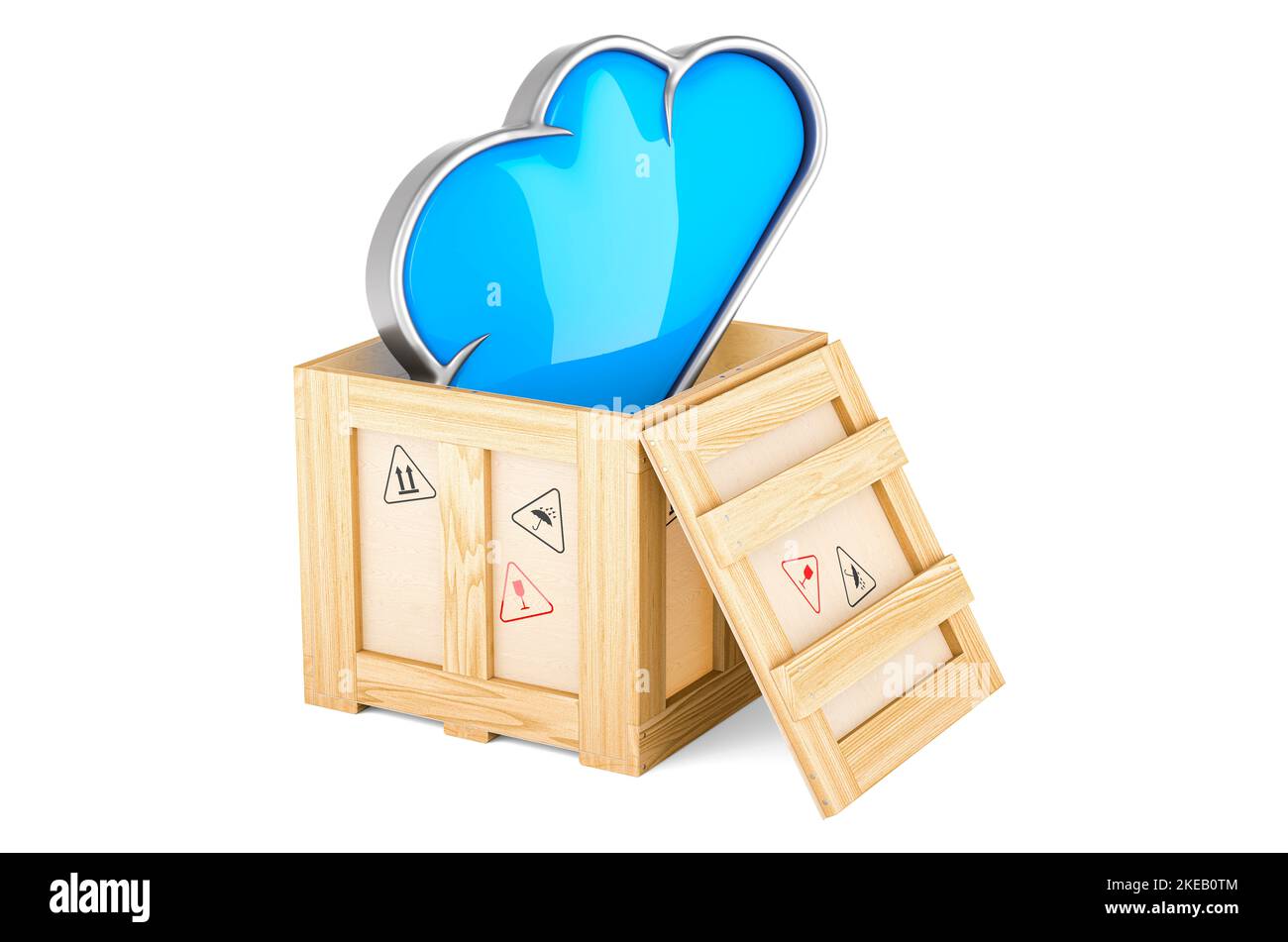 Cloud computing inside wooden box, delivery concept. 3D rendering ...