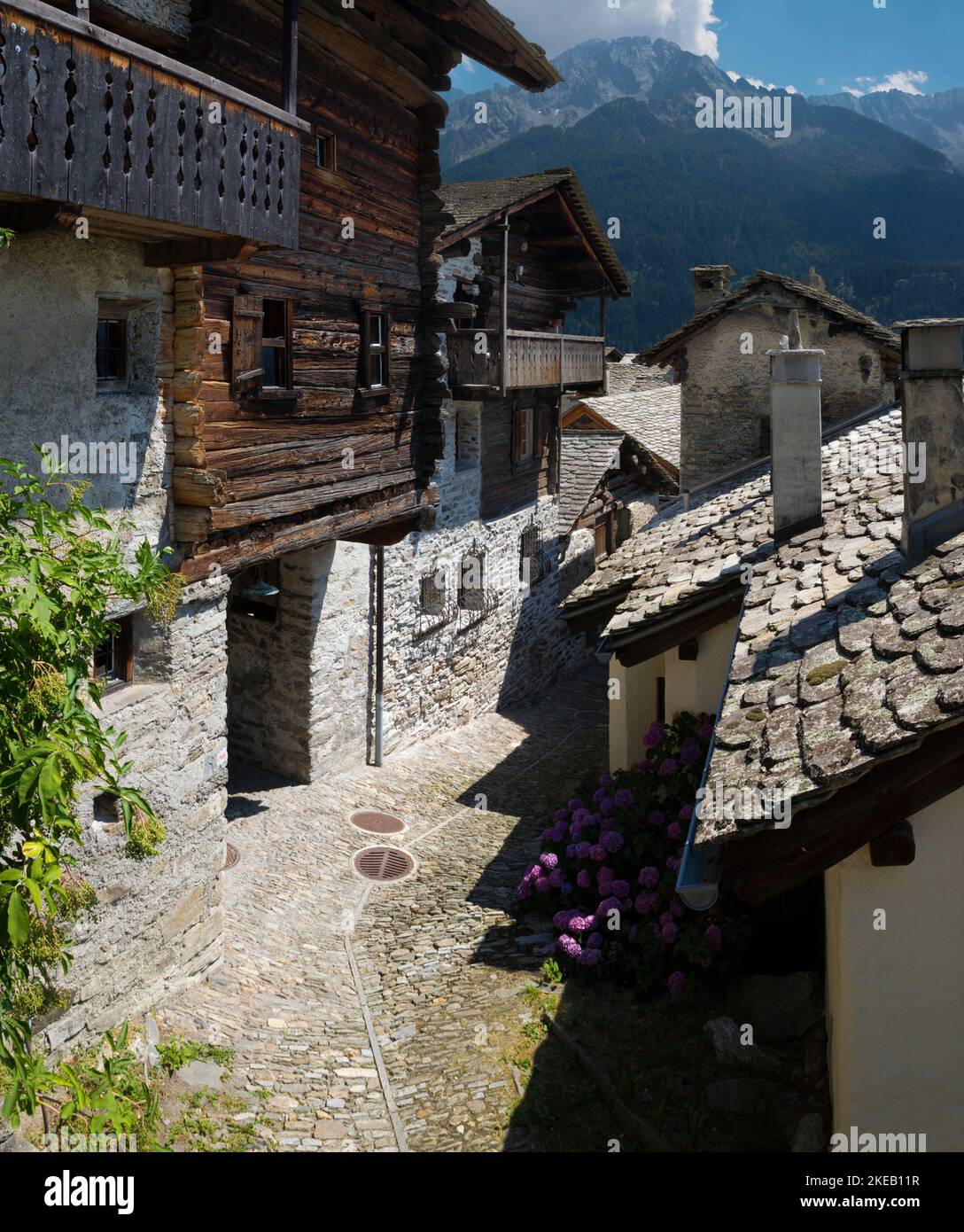 The rural architecture of Soglio village in the Bregaglia range ...