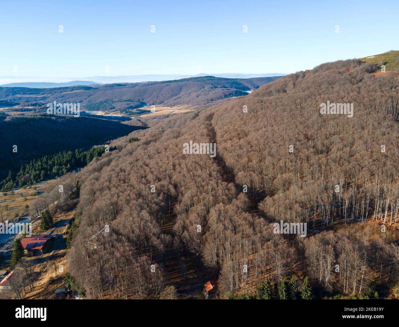 Aerial Autumn view of Petrohan Pass, Balkan Mountains, Bulgaria Stock ...