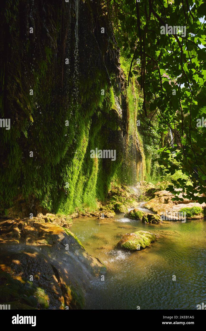 Kursunlu waterfall in Turkey, Antalya. Rainforest waterfall overgrown ...
