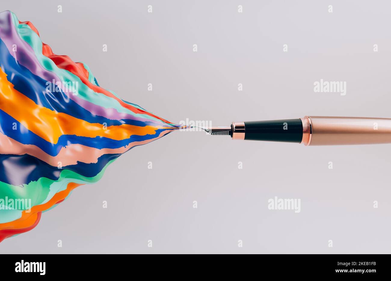 A concept showing a rose gold fountain pen jetting out a swirling plume ...