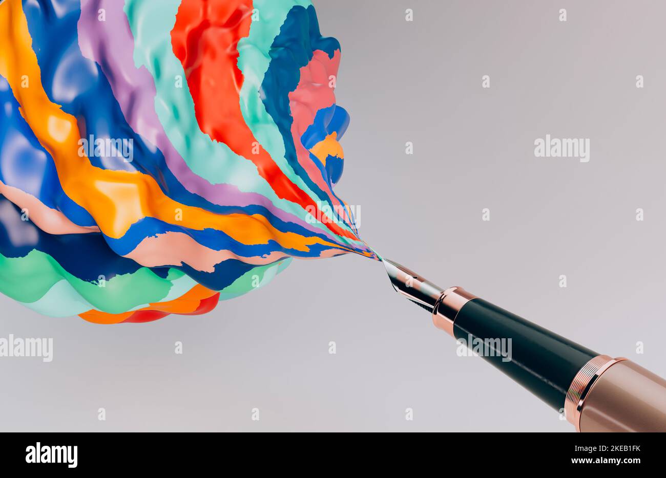 A concept showing a rose gold fountain pen jetting out a swirling plume ...