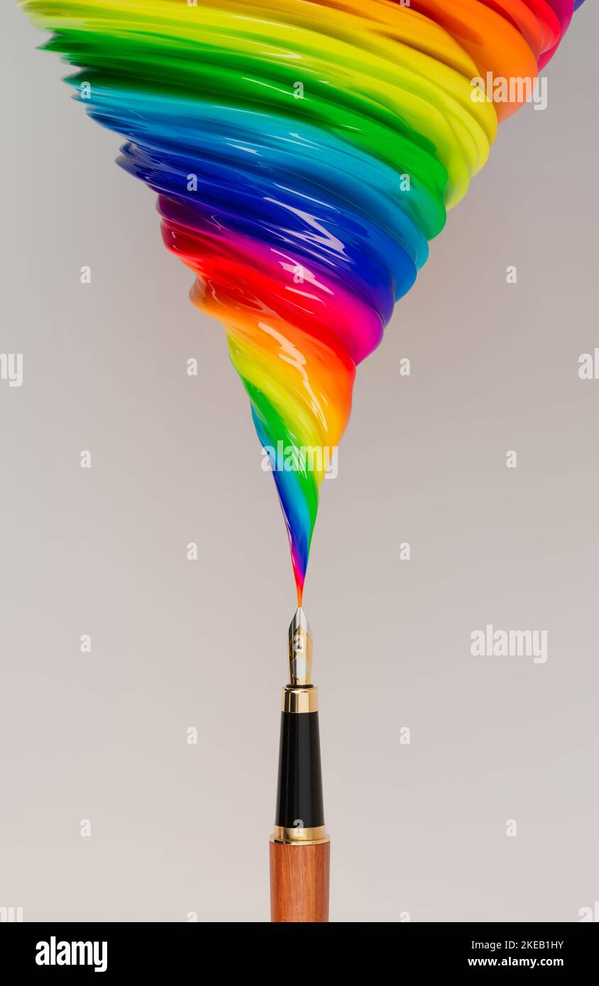 A concept showing a fountain pen jetting out a swirling plume of thick ...