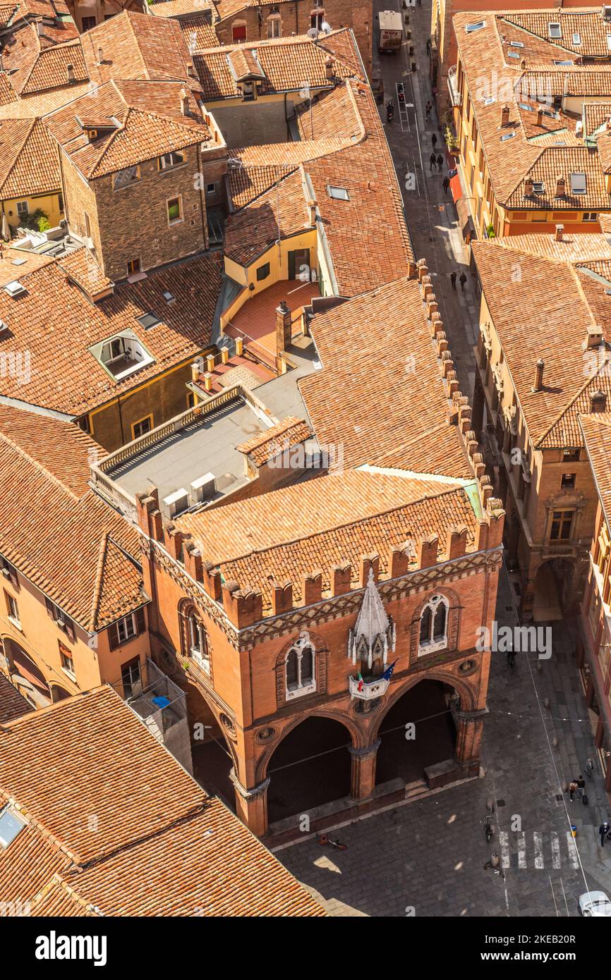 Aerial view of Bologna with beautiful church and historical buildings ...
