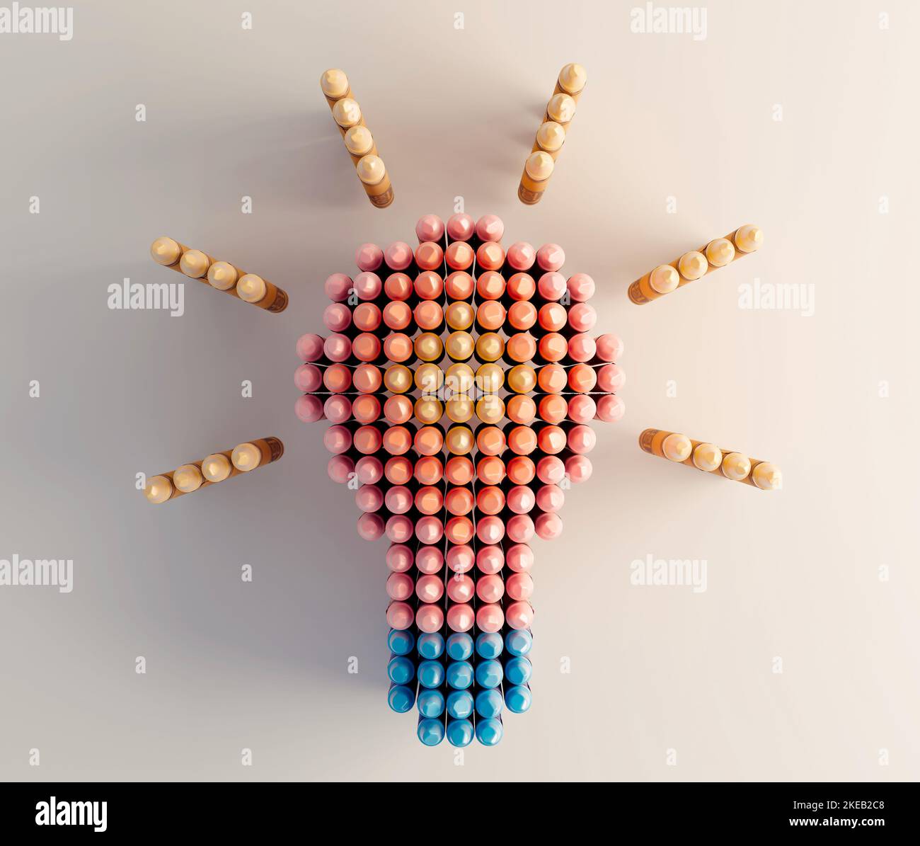 A light bulb shape made out of kids wax crayons depicting creativity on ...
