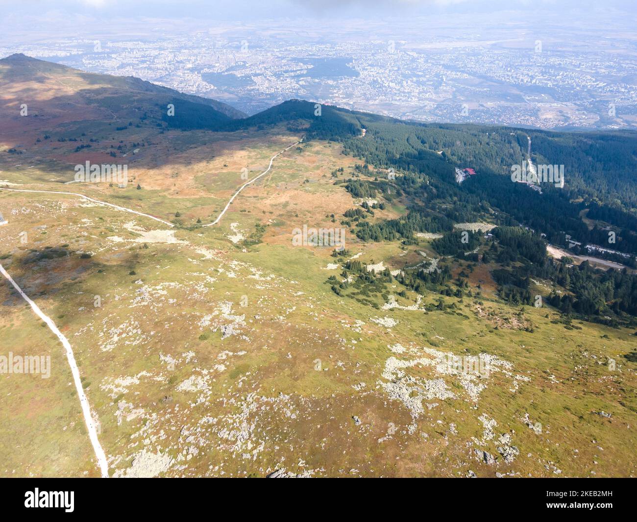 Aerial view of of Vitosha Mountain near Cherni Vrah Peak, Sofia City ...