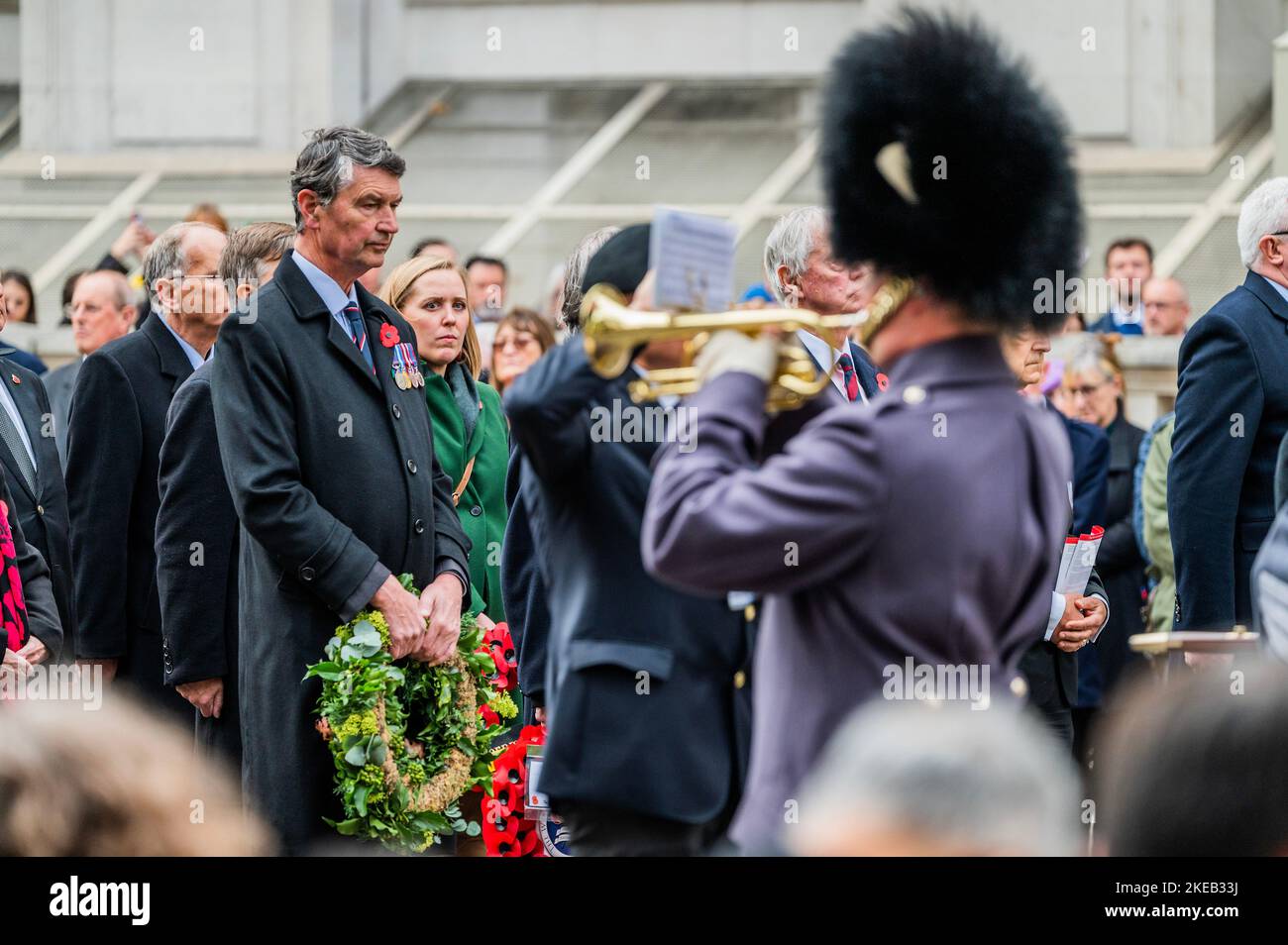 London, UK. 11th Nov, 2022. A bugler from the Grenadier Guards sounds ...