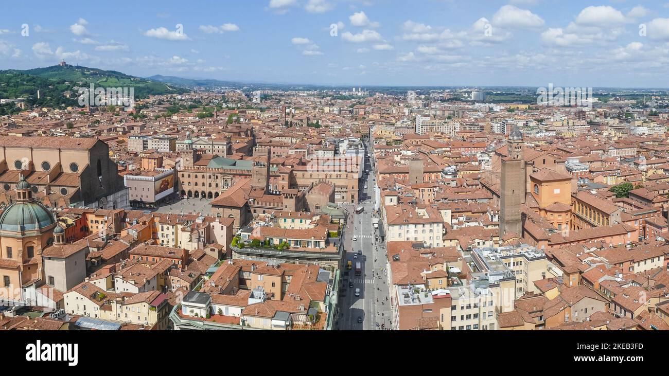 Bologna, Italy: 04-15-2021: Aerial view of Bologna with the beautiful ...