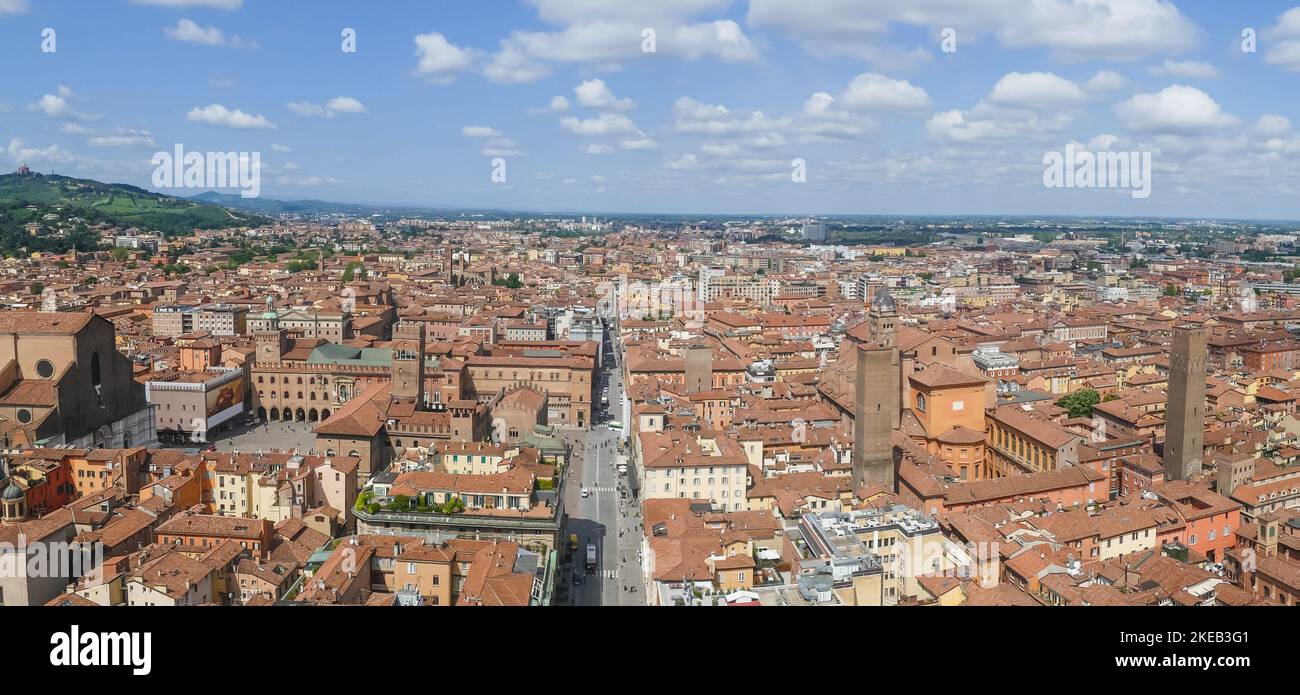 Bologna, Italy: 04-15-2021: Aerial view of Bologna with the beautiful ...