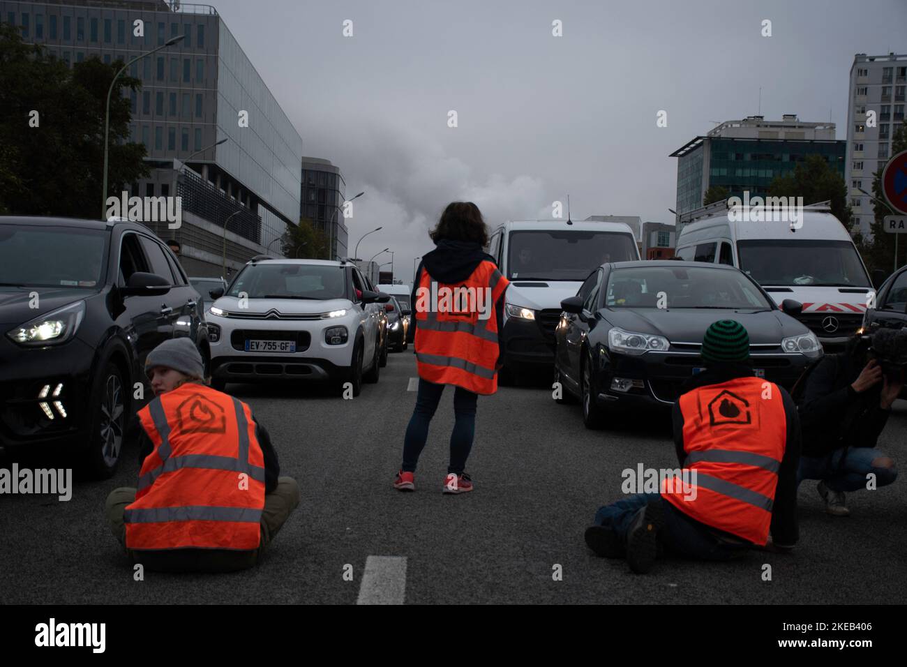 Paris, France. November 11, 2022, Last Renovation activists blocked ...