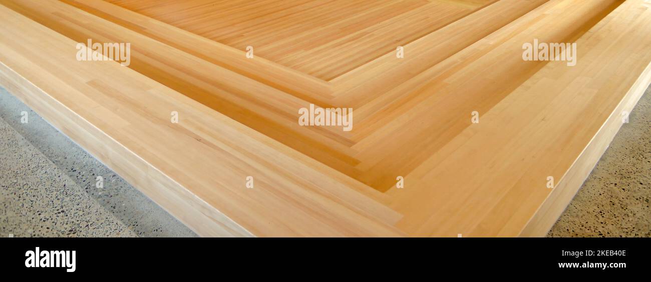 Corner millwork of multilevel stage. Wooden stage decoration Stock ...