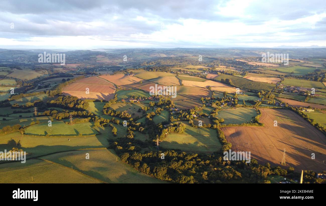 An aerial view of a land with agricultural fields on a cloudy day Stock ...