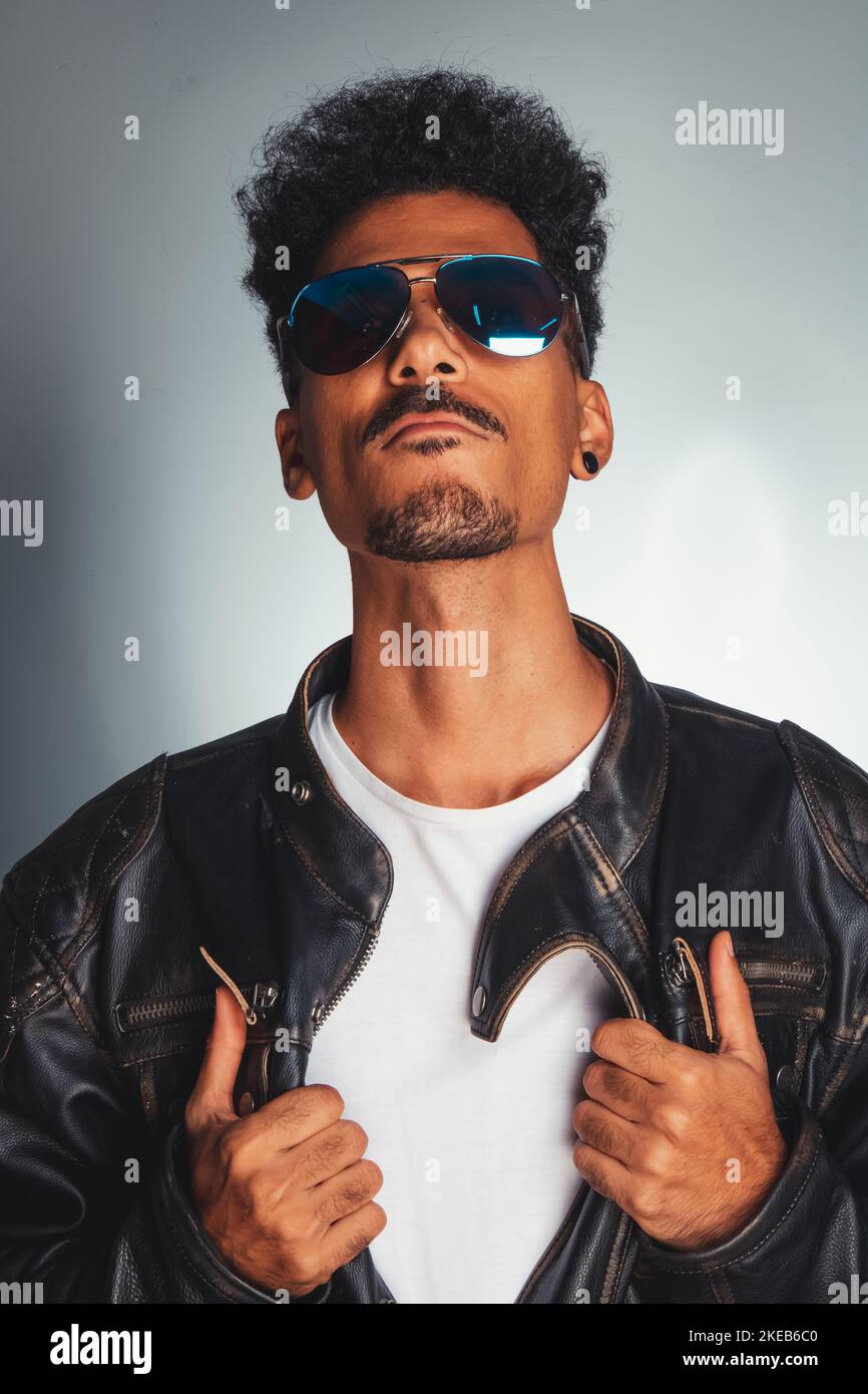 Handsome Black Country Musician Man With Leather Jacket Isolated ...