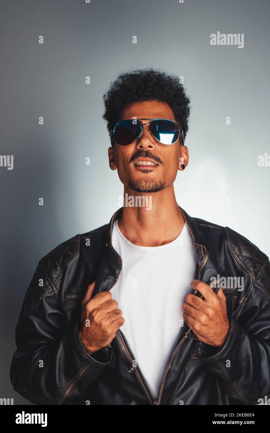 Handsome Black Country Musician Man With Leather Jacket Isolated ...