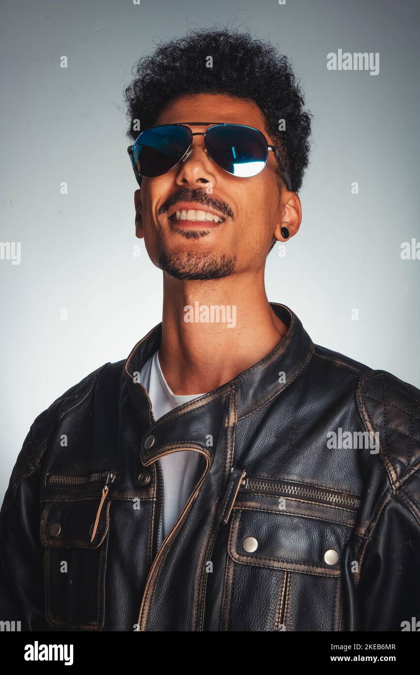 Handsome Black Country Musician Man With Leather Jacket Isolated ...