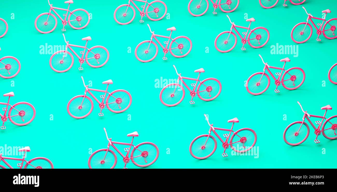 Pink bicycles pattern on blue background. 3D rendering Stock Photo - Alamy