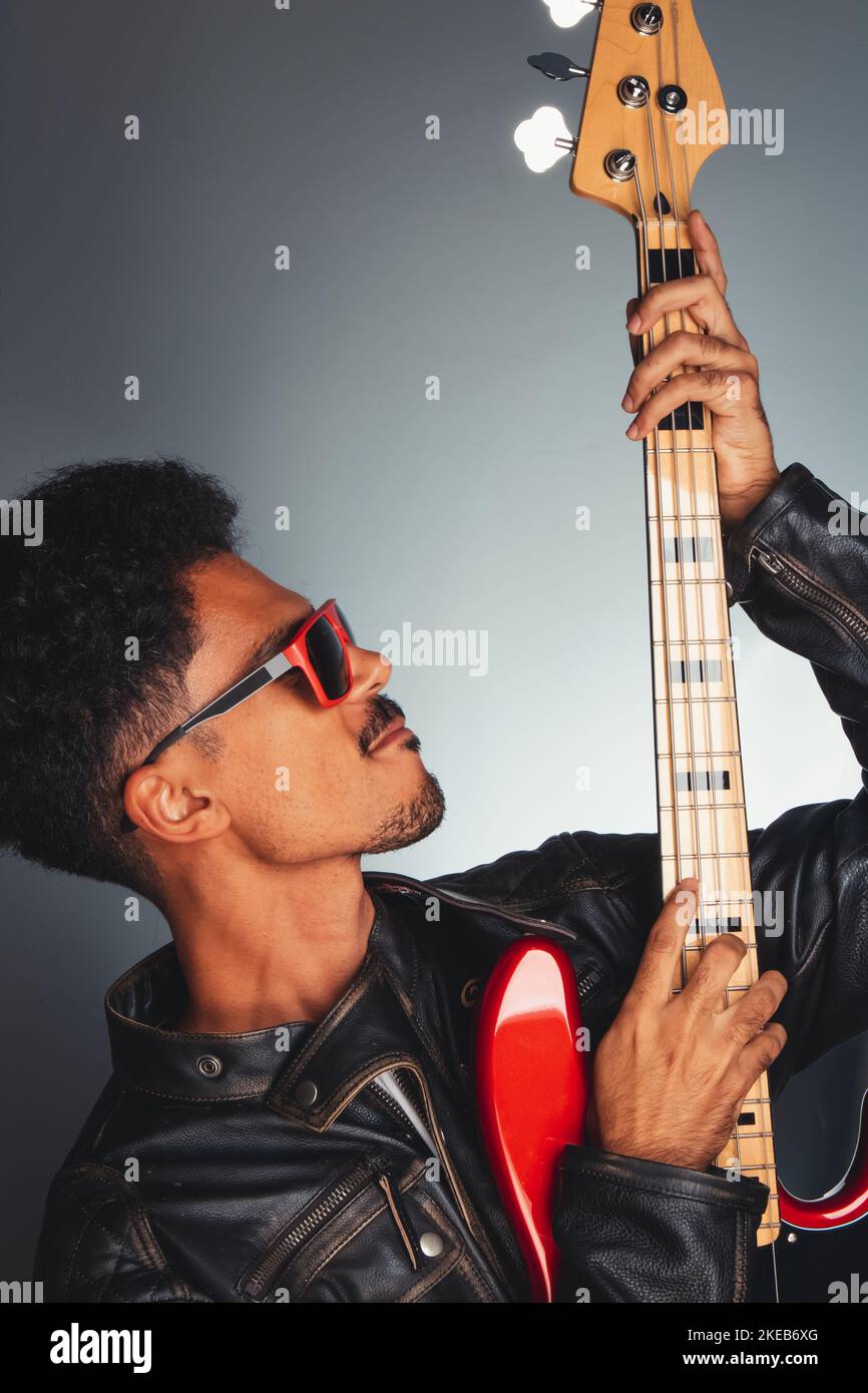 Handsome Black Country Musician Man With Leather Jacket Isolated ...