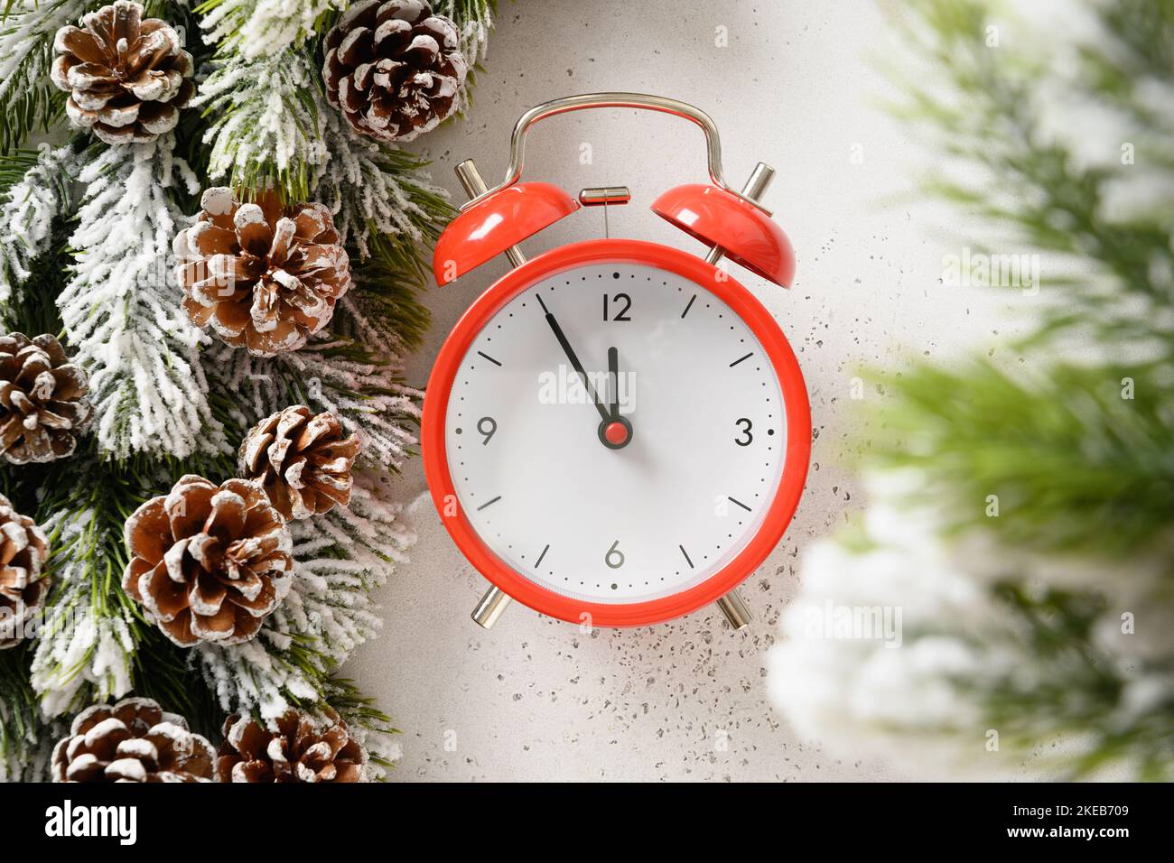 Red clock shows the New Year is coming. Happy New Year's concept with ...