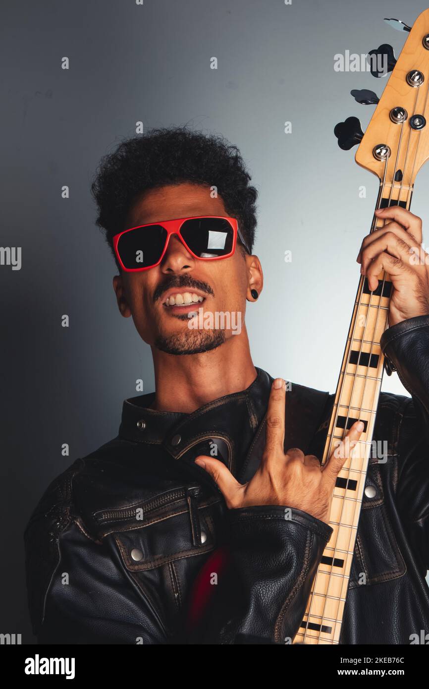 Handsome Black Country Musician Man With Leather Jacket Isolated ...