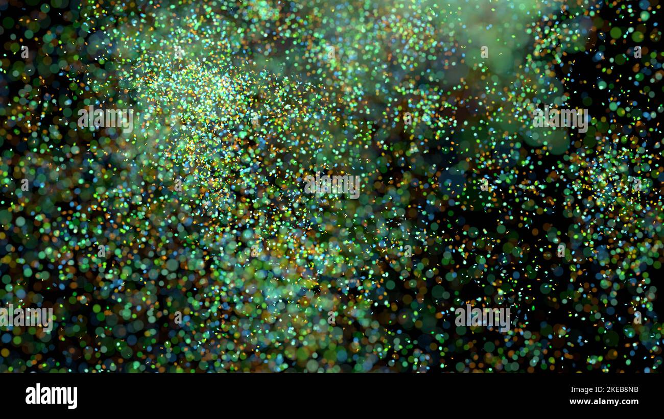 3D rendering of cluster of dust particles or debris with bokeh on black ...