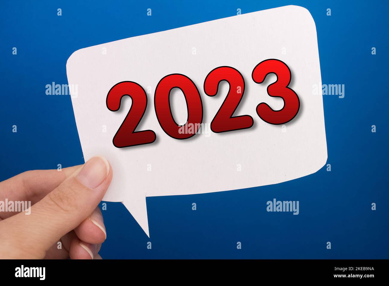 Speech bubble in front of colored background with the number 2023 Stock ...