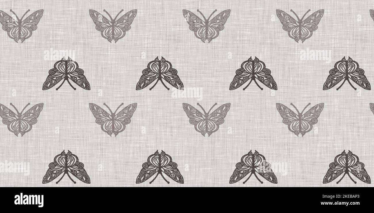 Farmhouse gray butterfly seamless border. Rustic French wildlife for ...