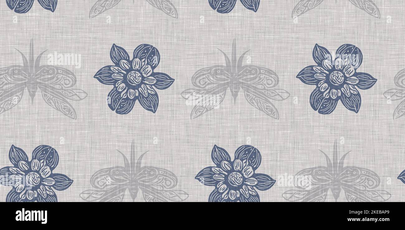 Farmhouse blue butterfly seamless border. Rustic French wildlife for ...