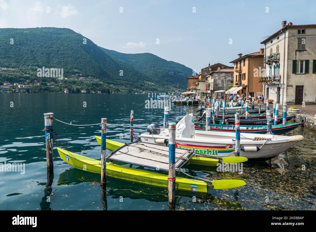 Monte Isola, Italy - 05-06-2022: Landscape of the lakeside of Peshiera ...