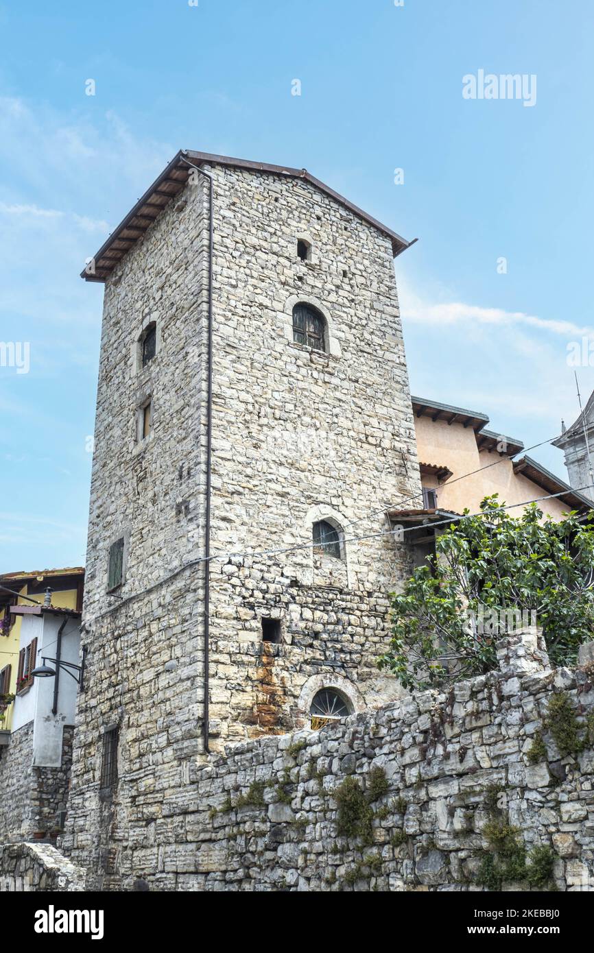 Beautiful ancient stone tower in SIviano Stock Photo - Alamy